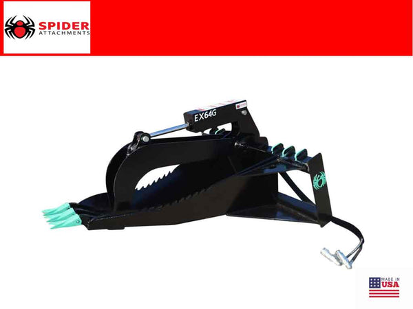 SPIDER EX64G extreme duty stump bucket with grapple for skid steer ...